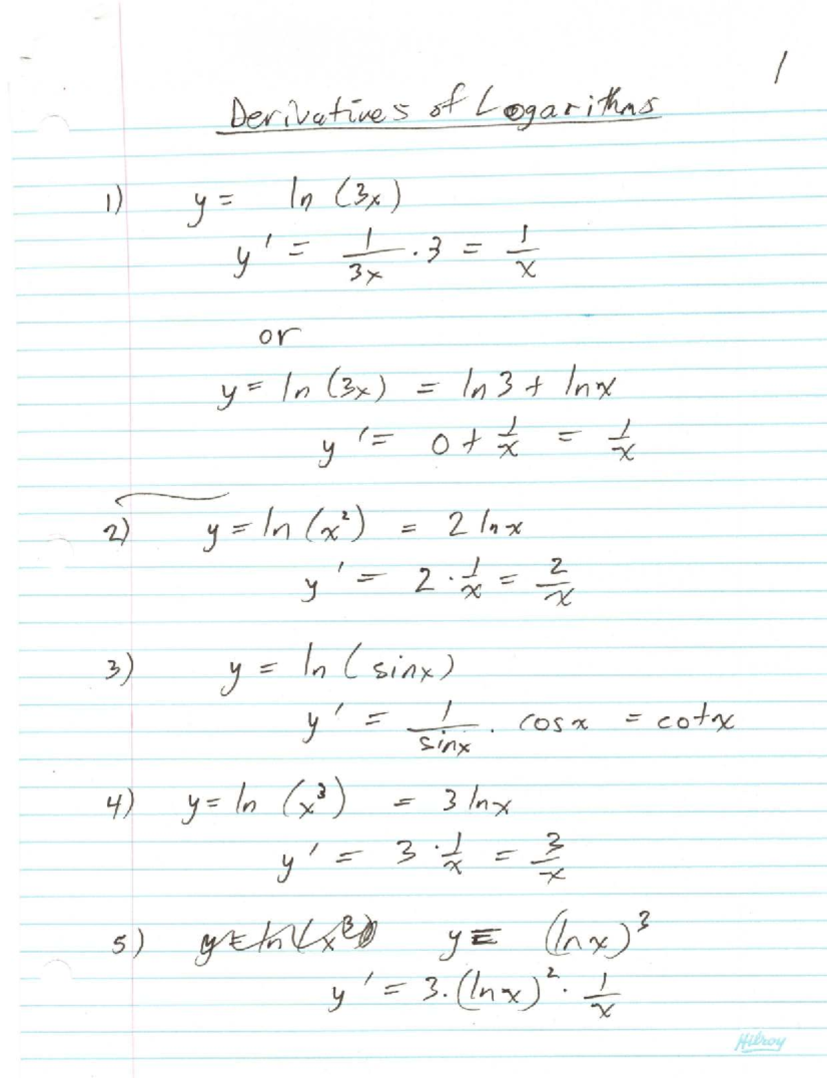 Derivatives of Log Functions - MATH 101 Final Exam Notes - Studocu