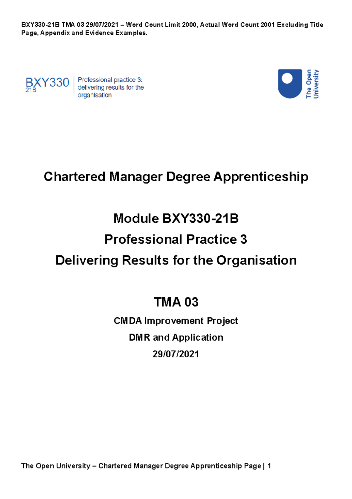 BXY330-21B TMA03 - Evidence Report on Callout Reduction Project - Studocu