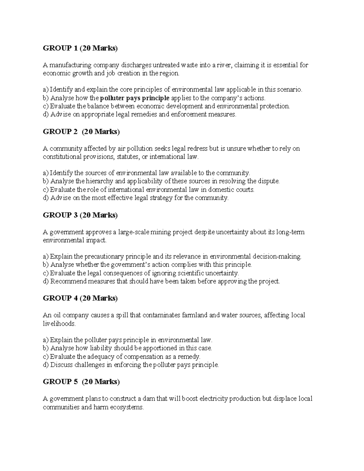 LAWP 110 Group Work: Environmental Law Case Studies Analysis - Studocu