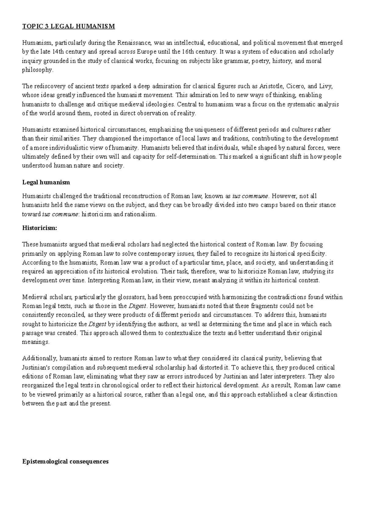 TOPIC 3 LEGAL HUMANISM: Renaissance Influence on Law and Society - Studocu