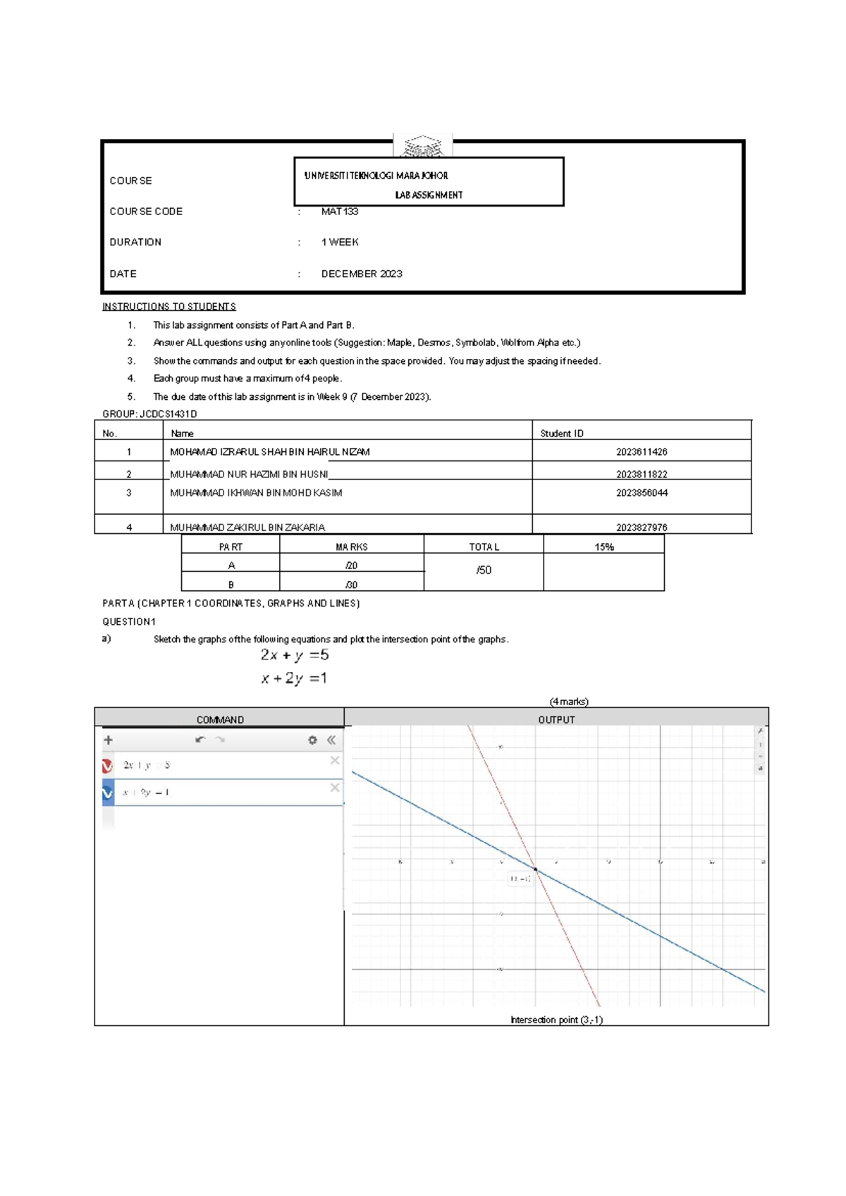 MAT133 Lab Assignment: Graphs, Functions & Equations - Studocu