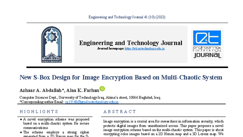 New Image Encryption Design Using 2D Henon & 3D Lorenz Maps (ENGT 41 ...