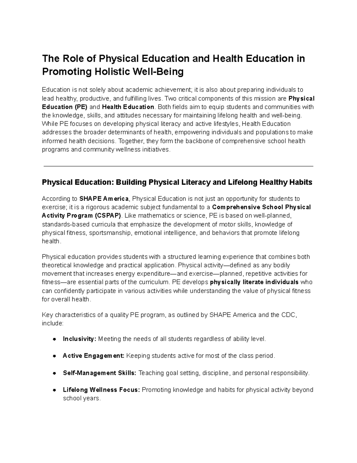 The Role of PE & Health Ed in Holistic Well-Being: A Comprehensive ...