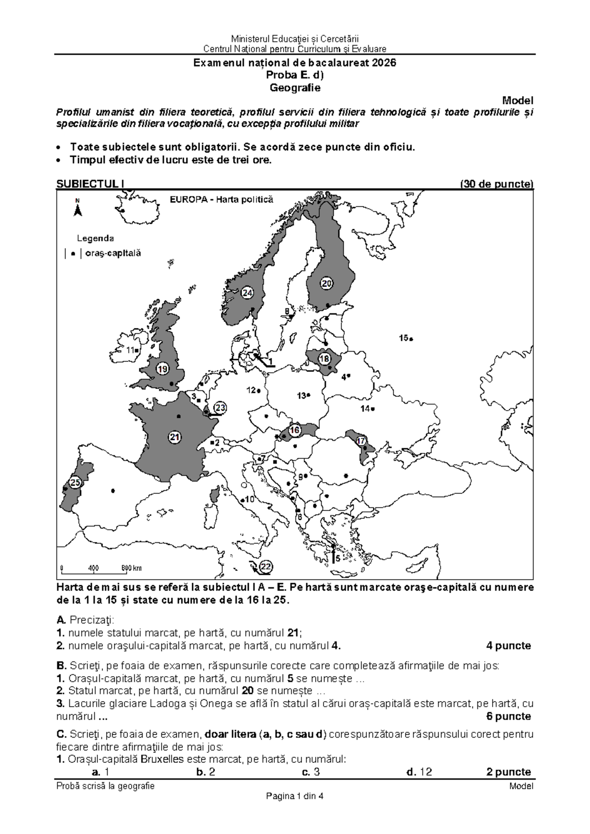 Examen Național Bacalaureat 2026 - Proba E d Geografie Model - Studocu