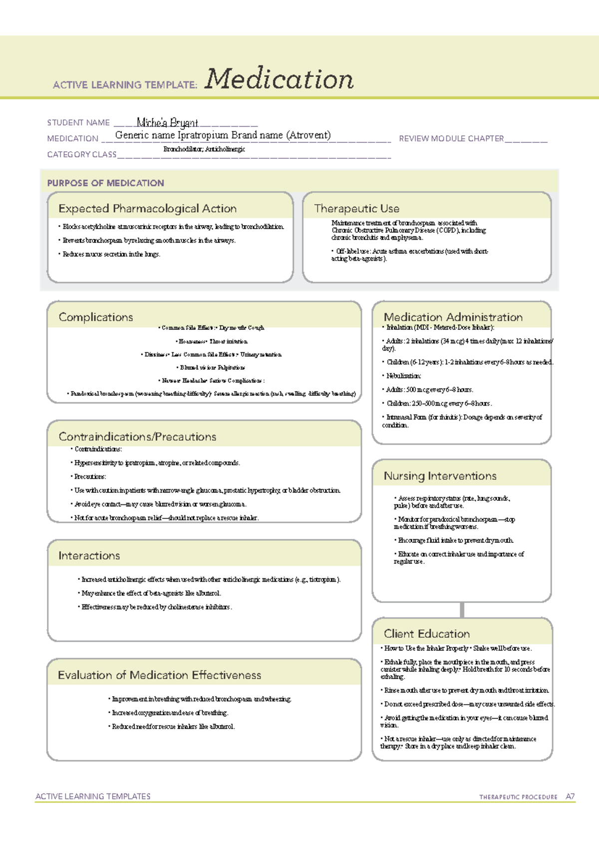 ACTIVE LEARNING TEMPLATE: Medication Review for Ipratropium (Atrovent ...