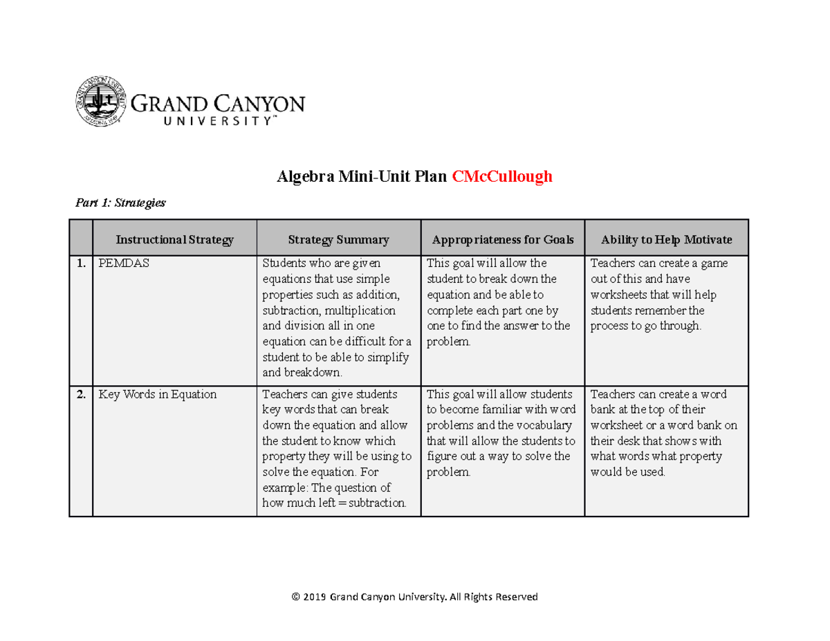 SPD470 - 7th Grade Algebra Mini-Unit Plan on Expressions and Equations ...