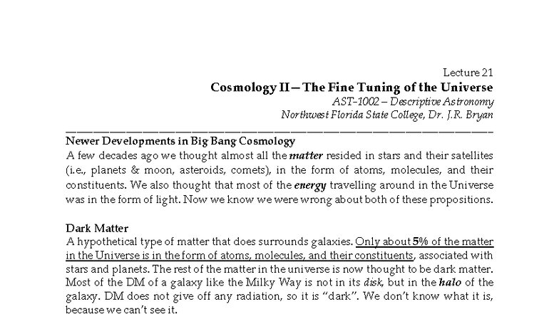 Final Exam Notes on Dark Matter & Cosmology AST-1002 - Studocu