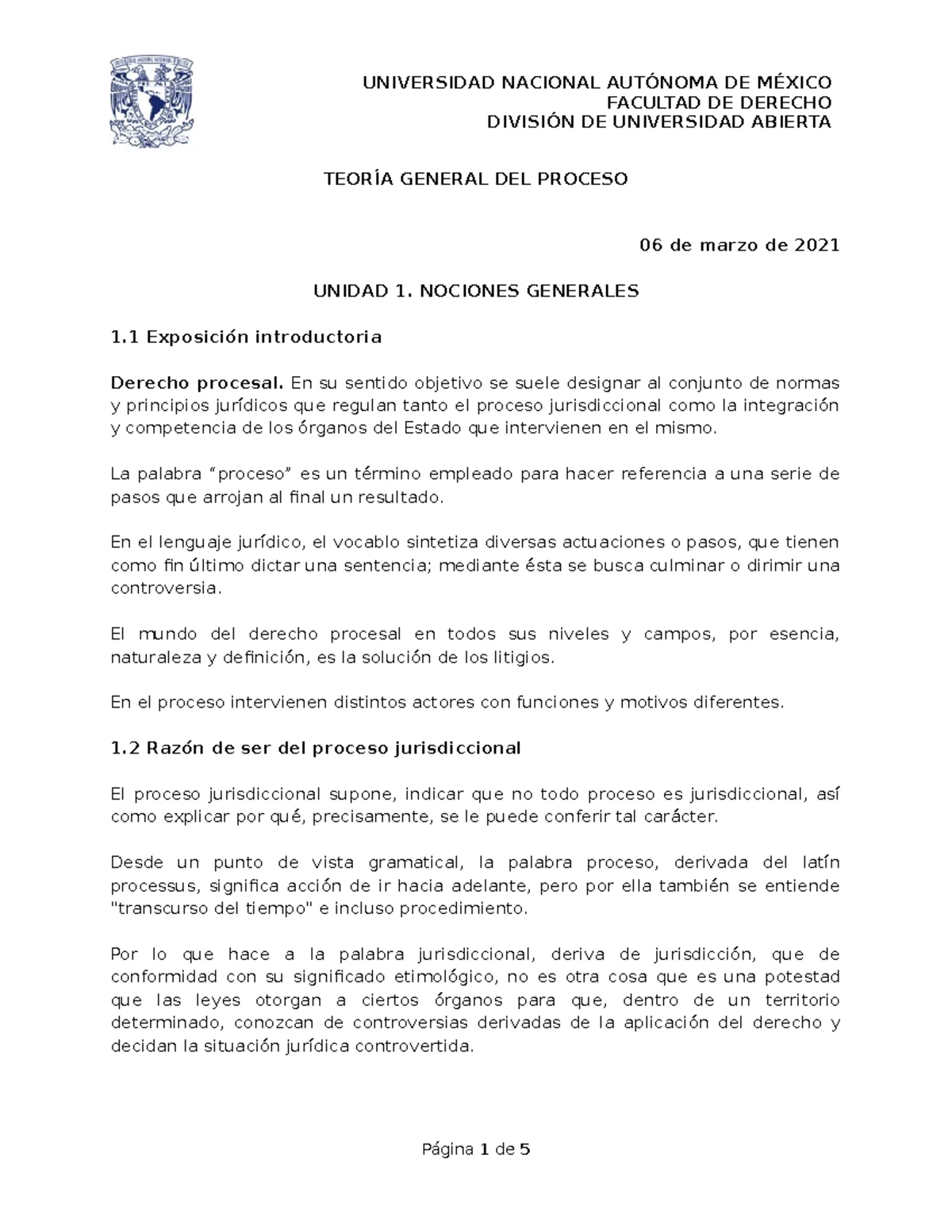 Unidad 6. Acción Procesal - FACULTAD DE DERECHO DIVISIÓN DE UNIVERSIDAD ...