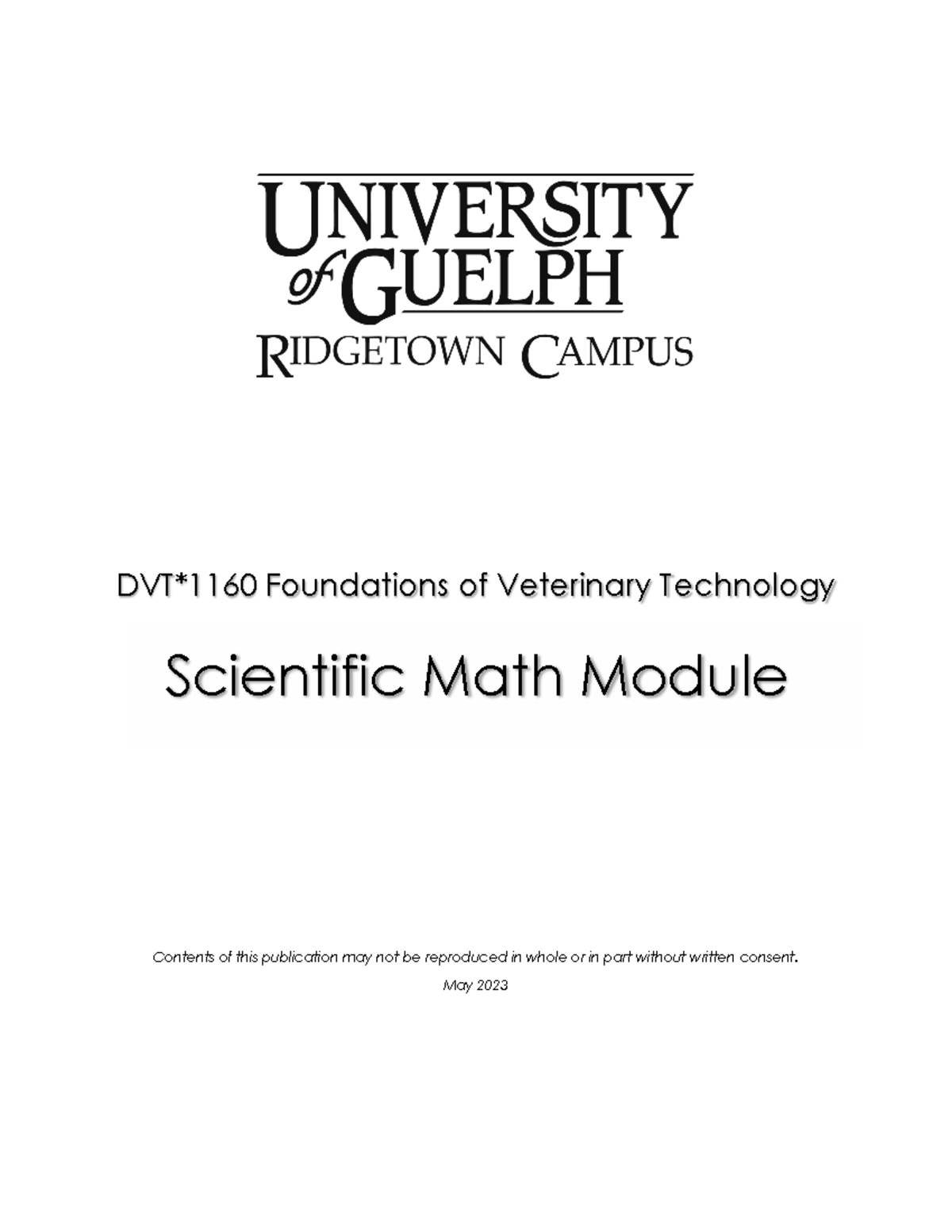 DVT1160 Foundations of Veterinary Technology: Scientific Math Manual ...