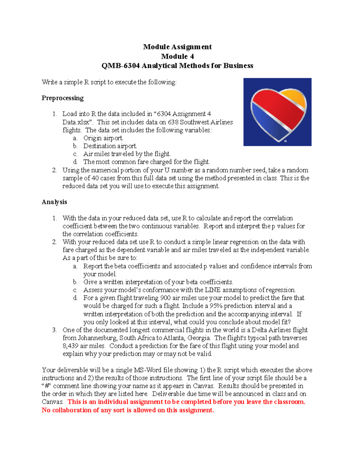QMB-6304 Module 4 Assignment: Analyzing Flight Fare Correlations - Studocu