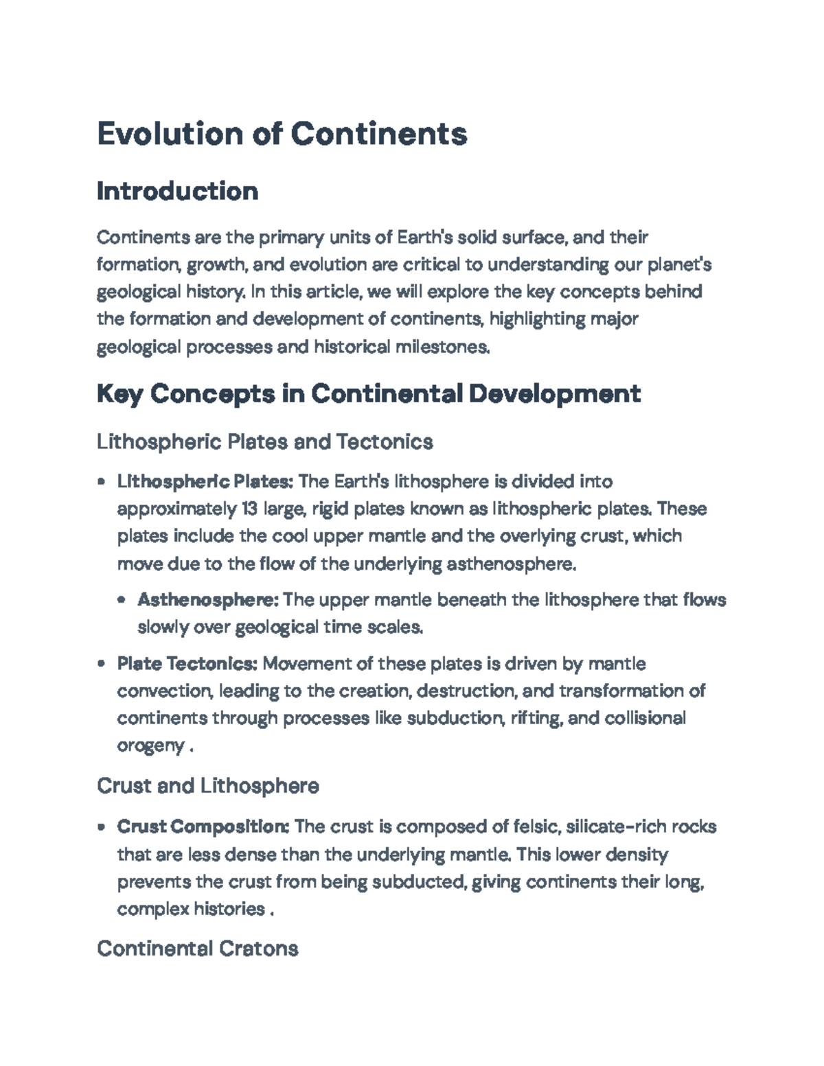 Evolution of Continents: Geological Processes and Historical Milestones ...