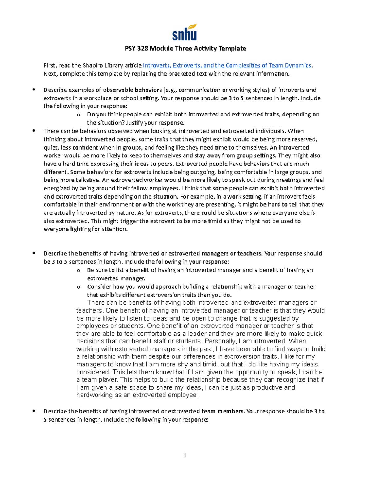 Psy Module 3 Activity copy - PSY 328 Module Three Activity Template ...