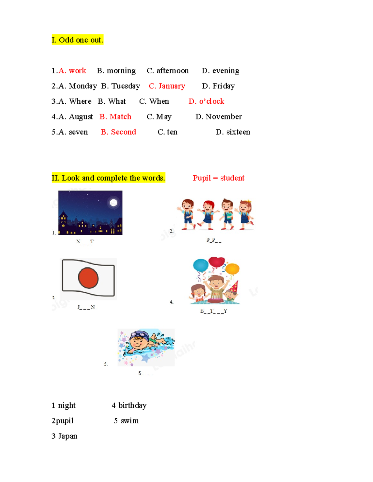 ENG 3 - Odd One Out & Vocabulary Completion Exercises - Studocu