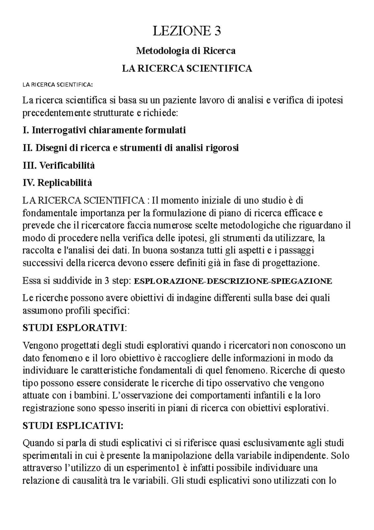 Lezione 3: Metodologia della Ricerca Scientifica e Variabili - Studocu