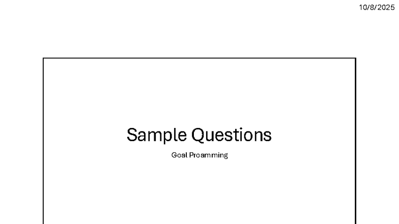 Goal Programming Questions for Course Code GP 101 - Studocu