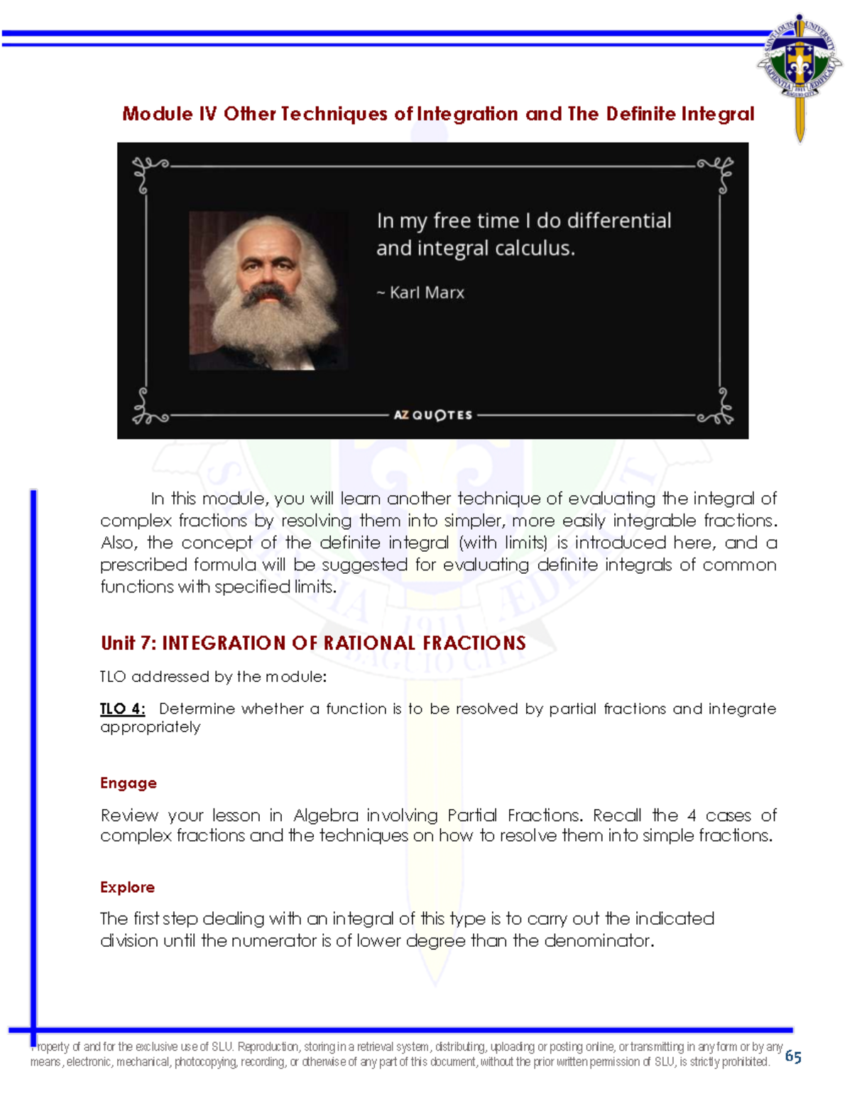 Integral Calculus Module 4: Techniques of Integration & Definite ...