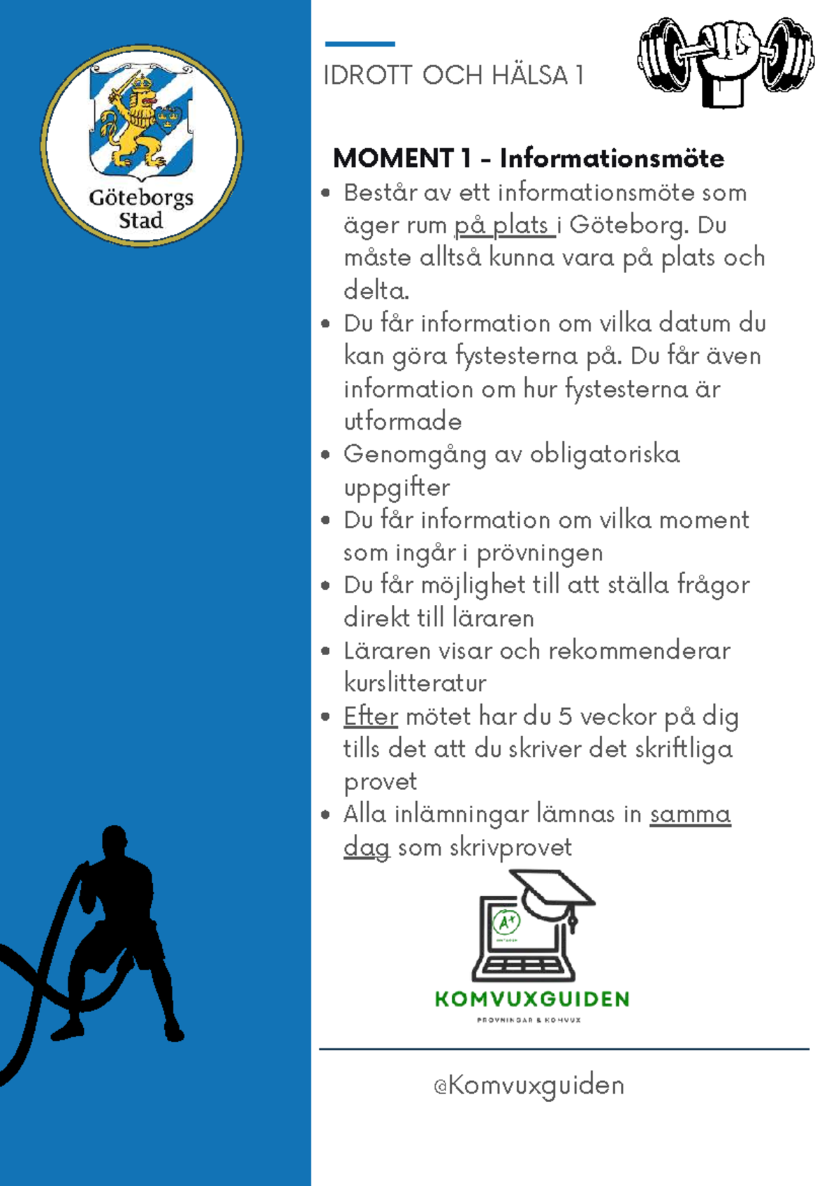 IDROTT OCH HÄLSA 1 MOMENT 1-6: Informationsmöte och Inlämningsuppgifter ...