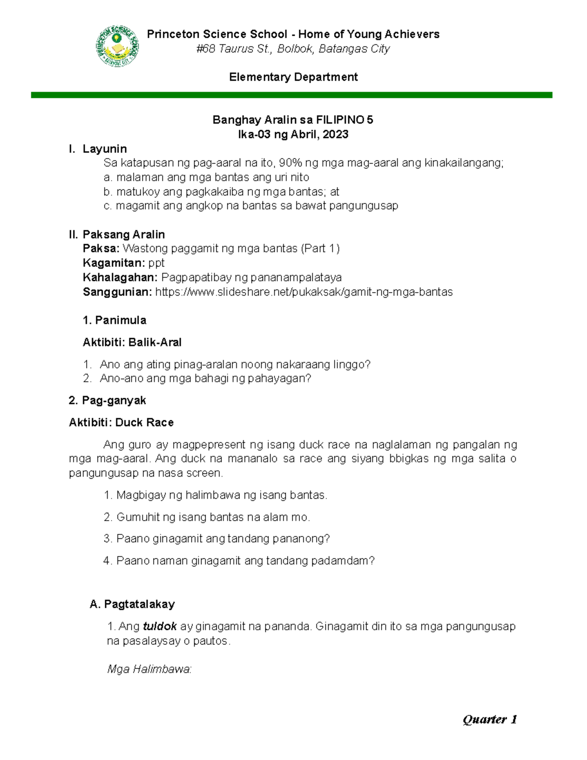 Wastong paggamit ng bantas - Princeton Science School - Home of Young ...