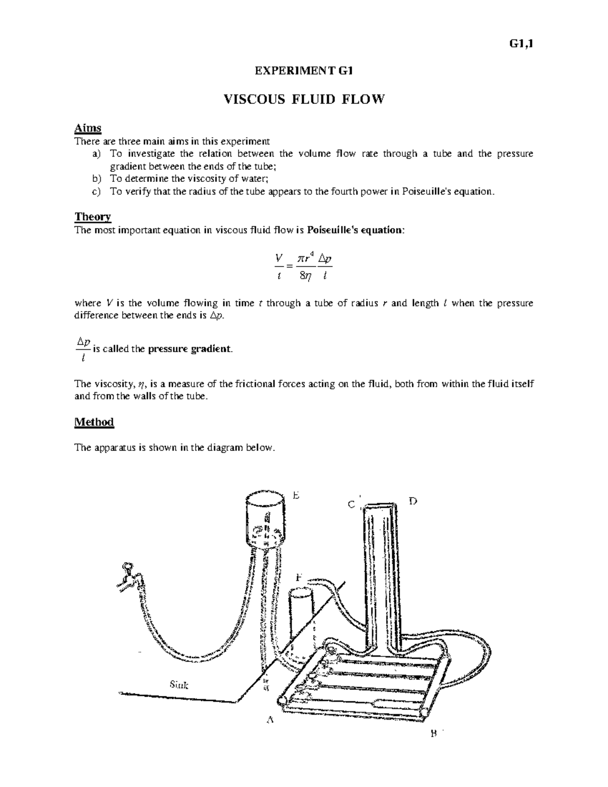 Experiment G1: Viscous Fluid Flow Lab Report and Analysis - Studocu