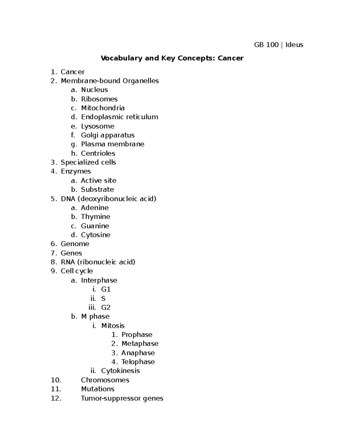 GB 100 | Ideus: Vocabulary and Key Concepts on Cancer and Cell Division ...