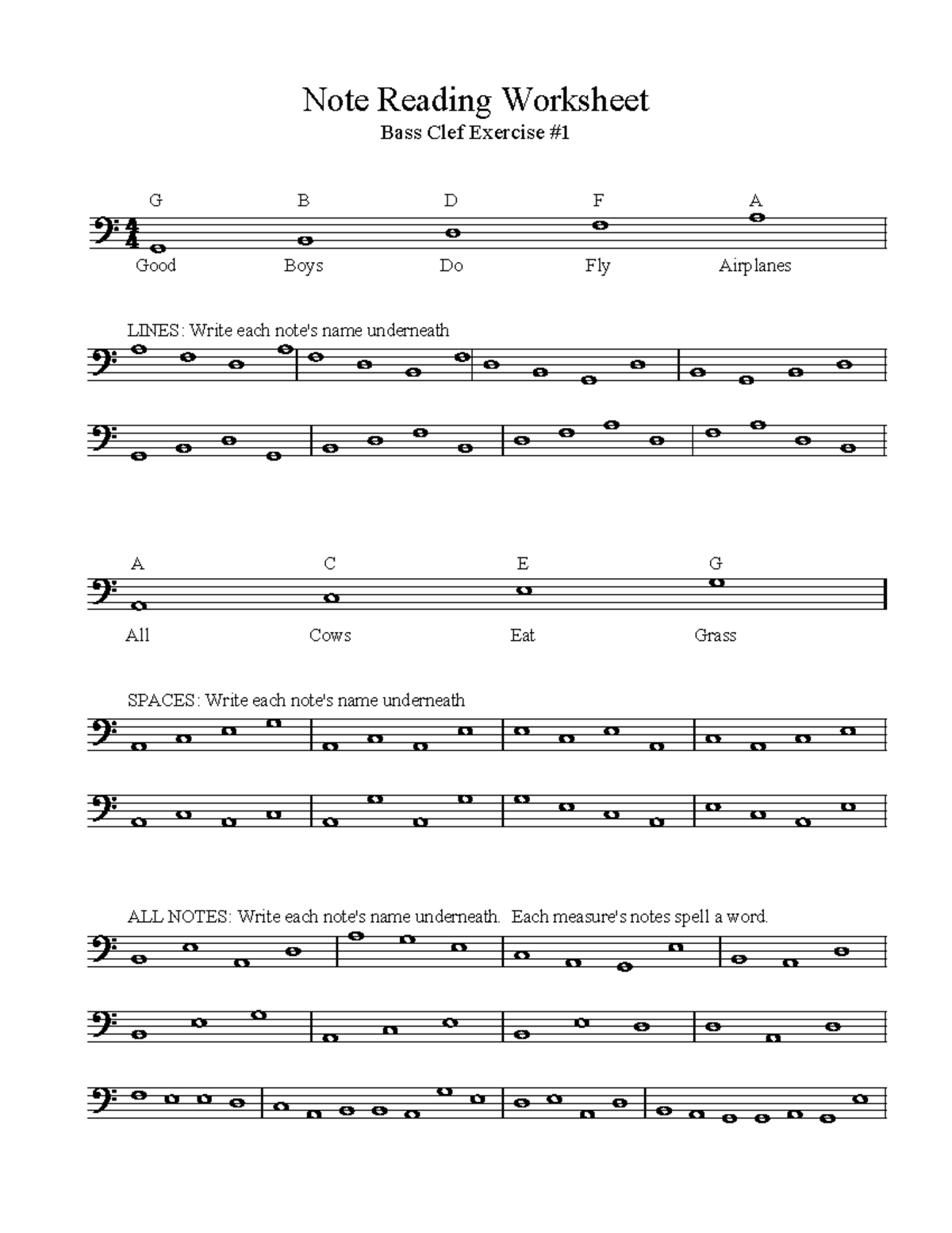 Bass Clef Note Reading Worksheet for Music Class - Studocu