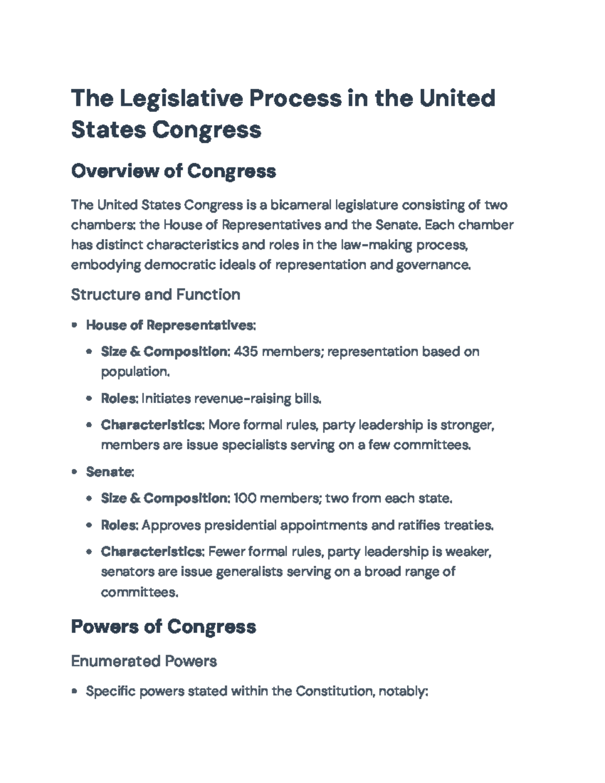 Legislative Process in the U.S. Congress: Structure, Power, and ...