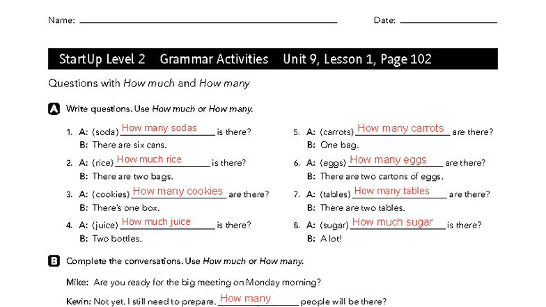 StartUp Level 2 Grammar Activities: Unit 9 Practice - Studocu