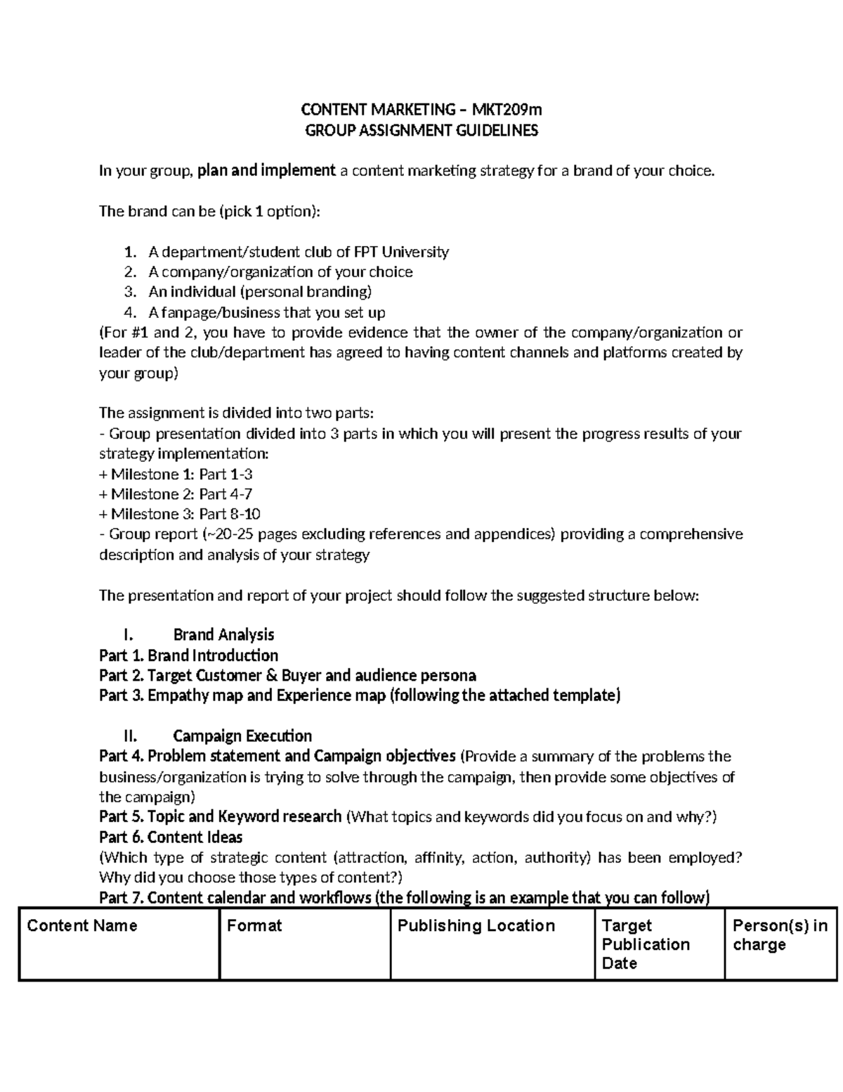 MKT209m Content Marketing Group Assignment Guidelines and Strategy Plan ...