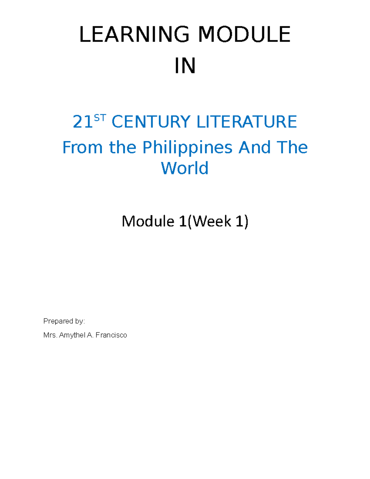 21st Century Literature: Module 1 Overview and Key Concepts - Studocu