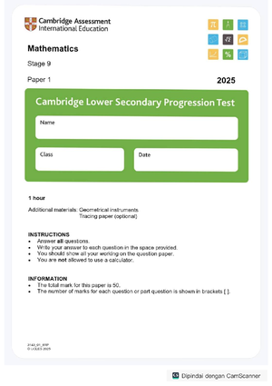 [Solved] cambridge progression test stage 7 math 2025 - Cambridge Lower ...