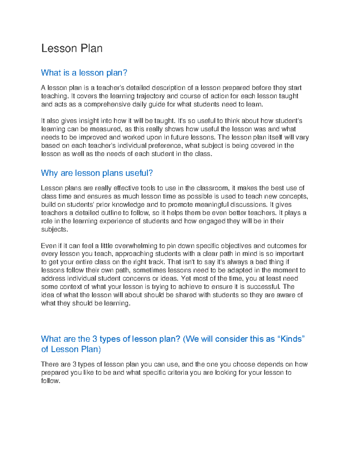 Module for Lesson planning and teaching - Lesson Plan What is a lesson ...