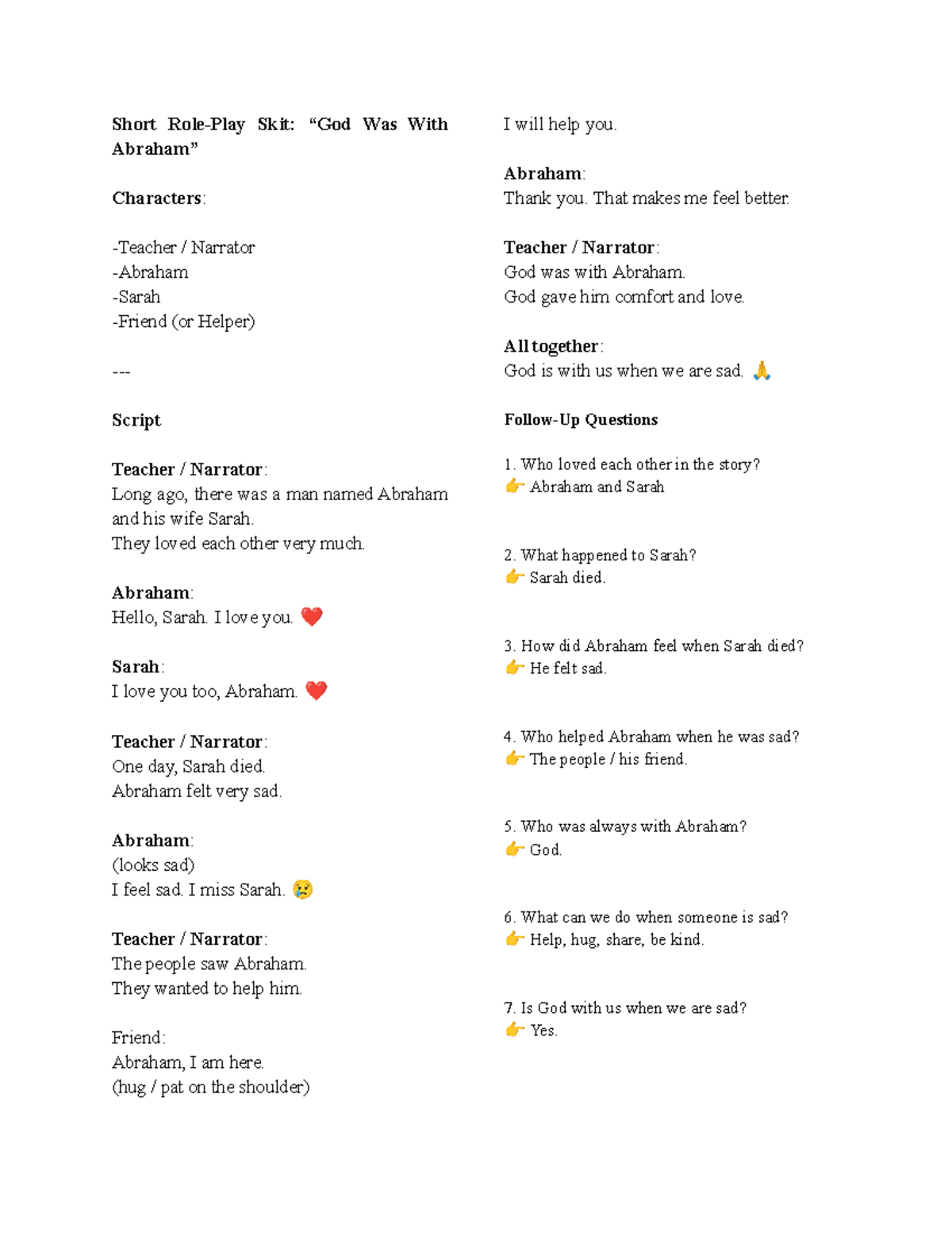 Short Role-Play Skit: God Was With Abraham - Studocu