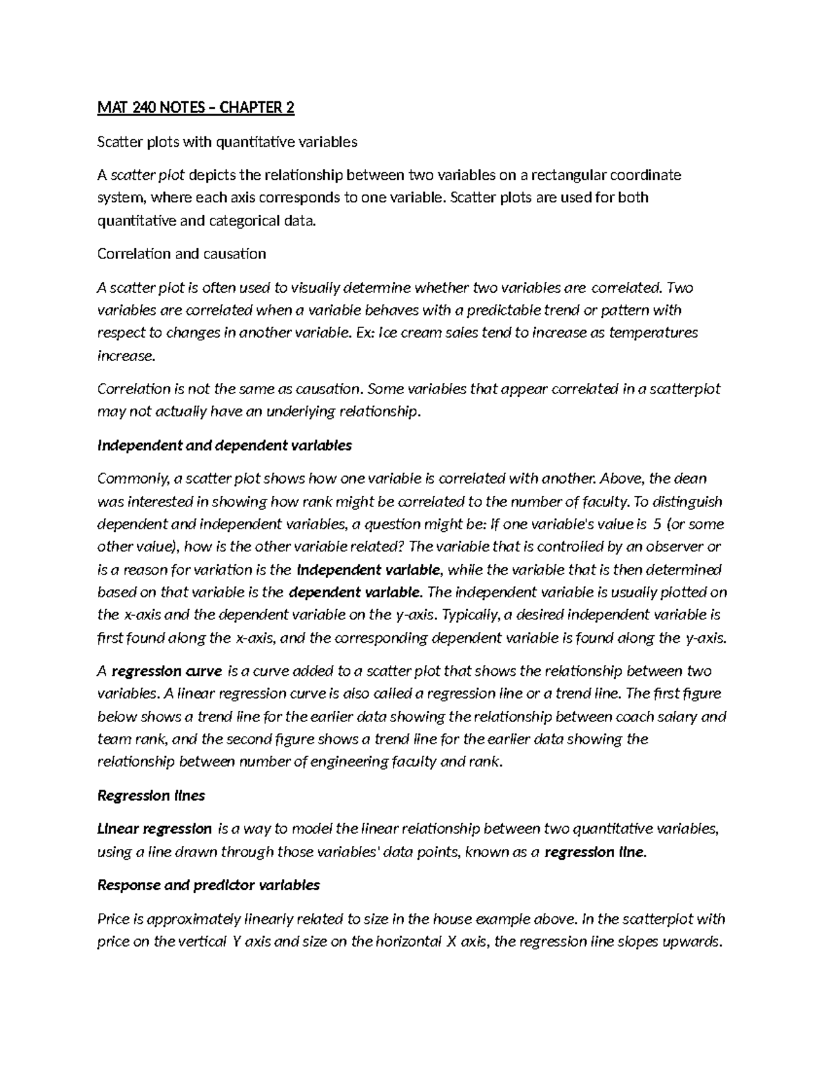 MAT 240 NOTES: Chapter 2 - Understanding Scatter Plots and Regression ...