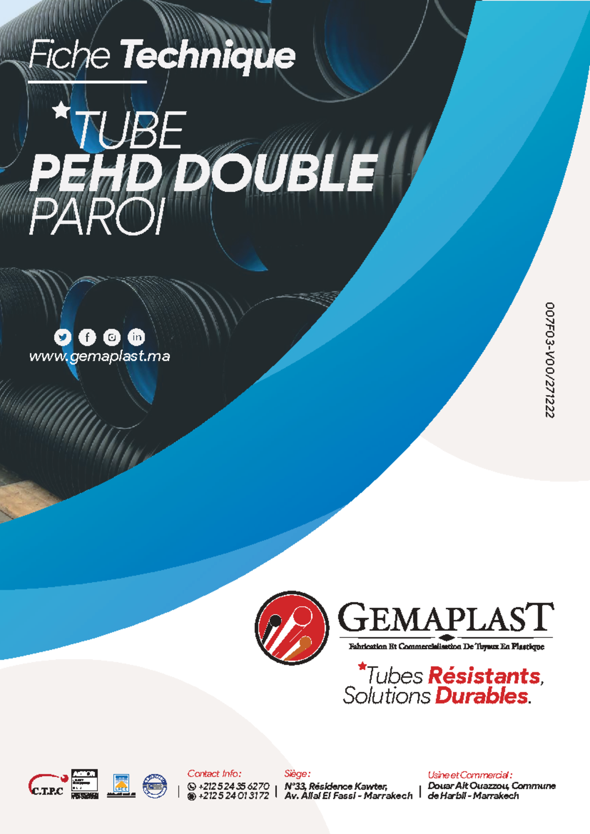 Fiche Technique TUBE PEHD Double Paroi - Solutions Durables - Studocu