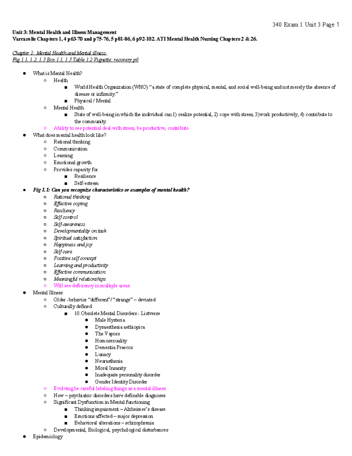Unit 3 Mental Health and Illness Management - Unit 3: Mental Health and ...