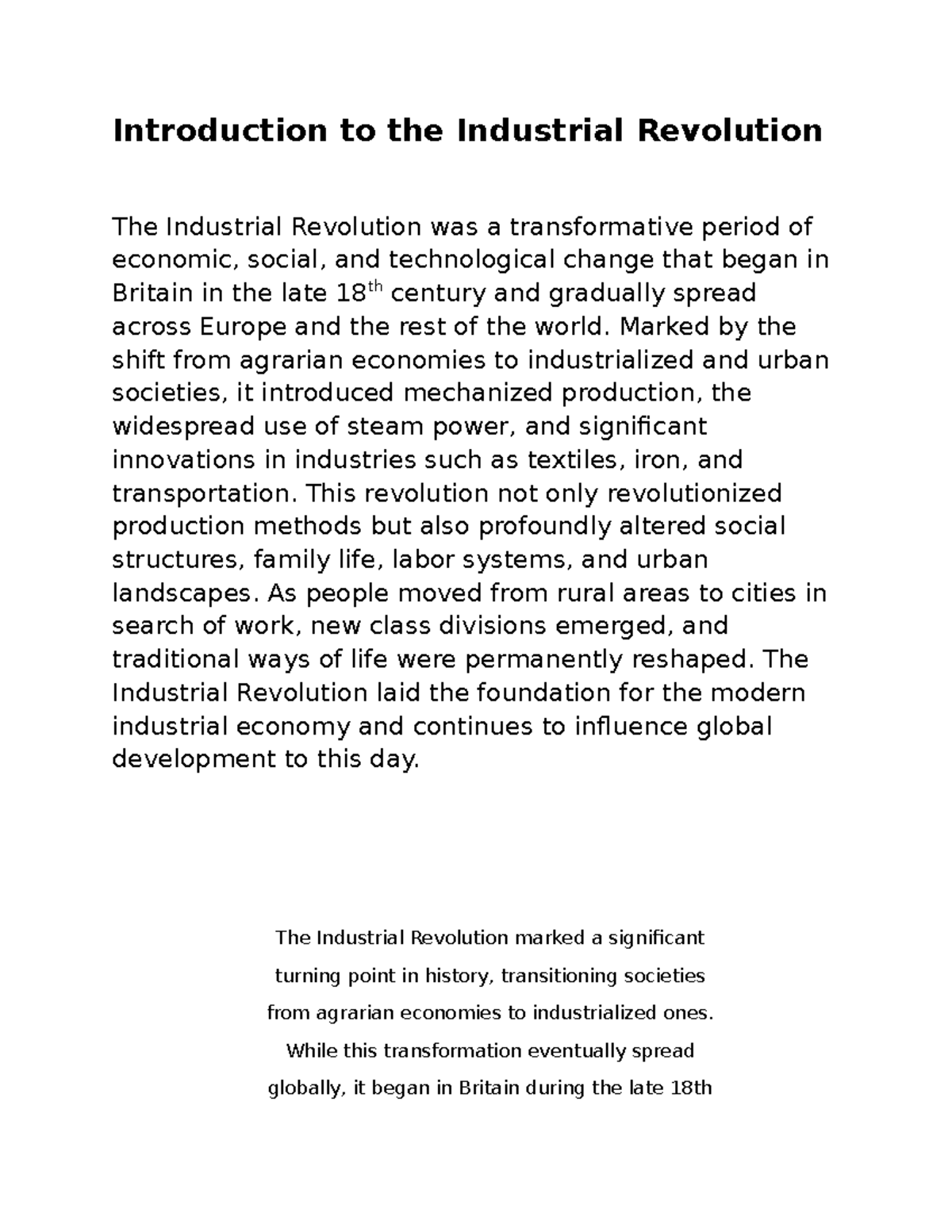 Industrial Revolution Overview: Key Changes & Innovations - Studocu
