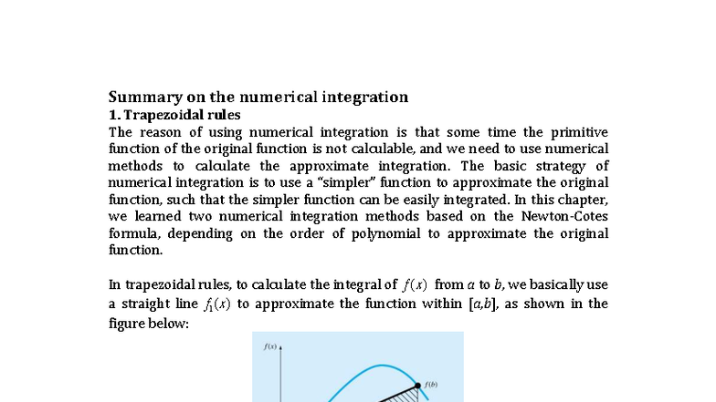 Summary of Numerical Integration: Trapezoidal Rules - Studocu