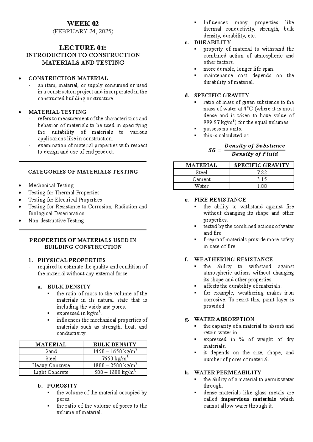 WEEK 02 Introduction TO Construction Materials AND Testing - WEEK 0 2 ...