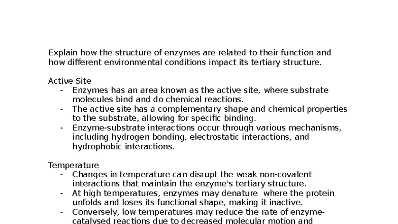 Biochemistry 101: Enzymes' Structure, Function & Environmental Effects ...