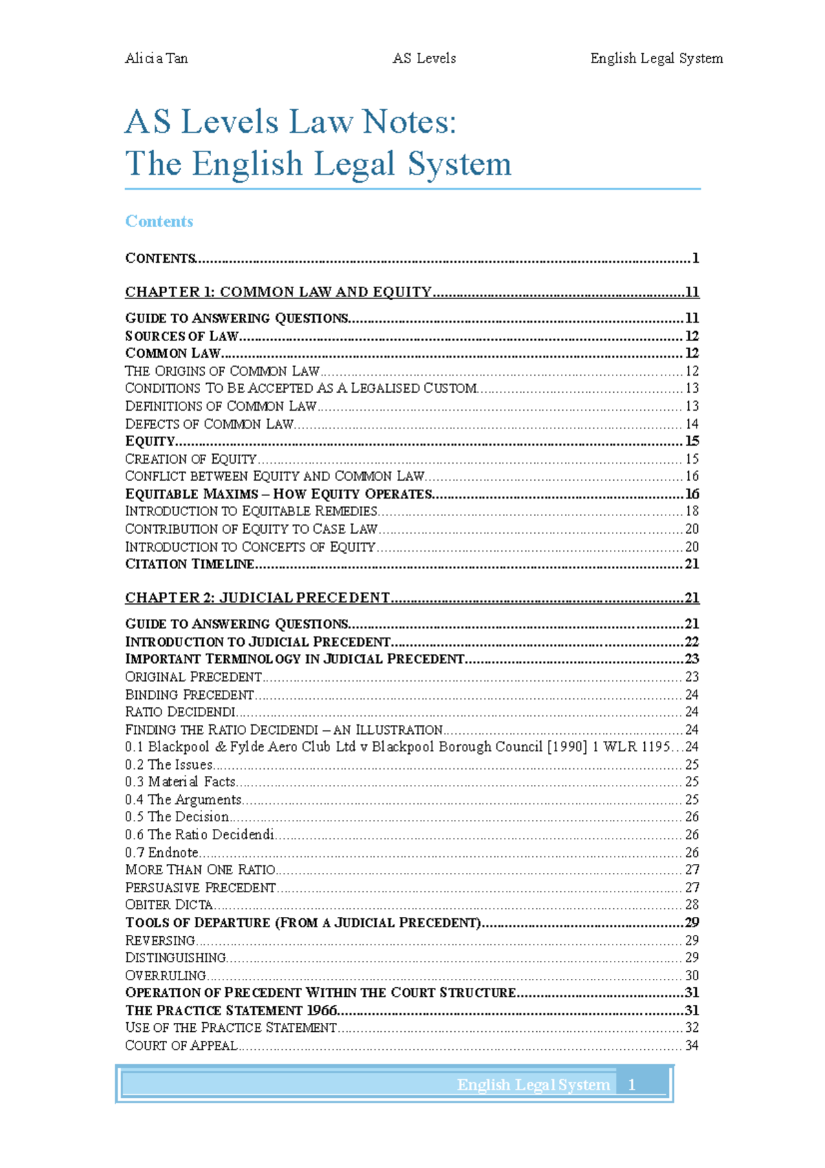AS Levels Law Notes - Alicia Tan AS Levels English Legal System AS ...