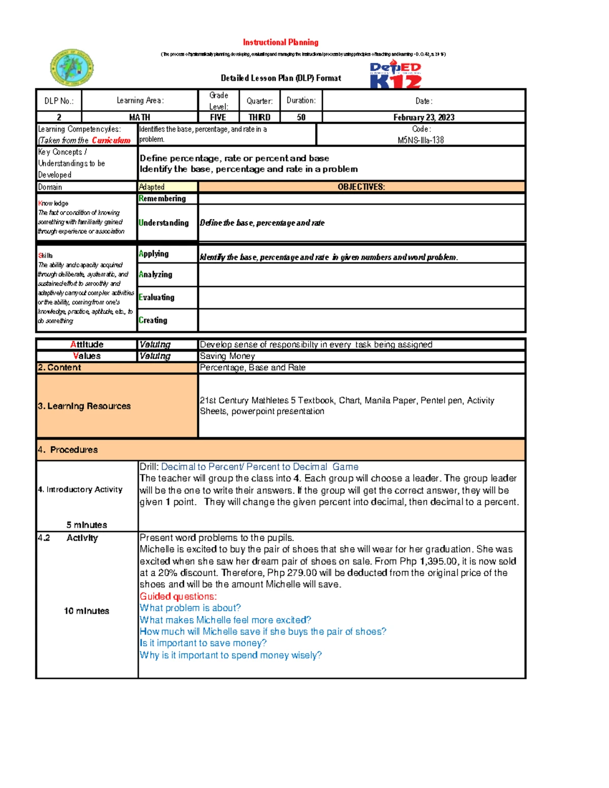 Group 3 Detailed Lesson Plan Math - Detailed Lesson Plan in Mathematics ...