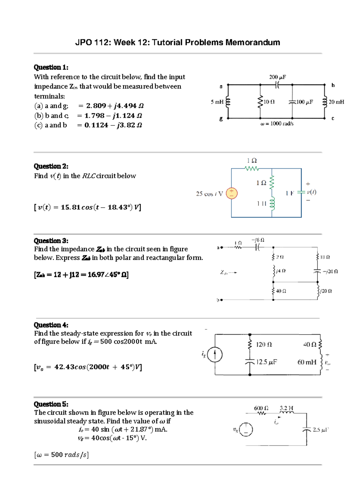 JPO 112: Week 12 Tutorial Problems Solutions and Answers - Studocu