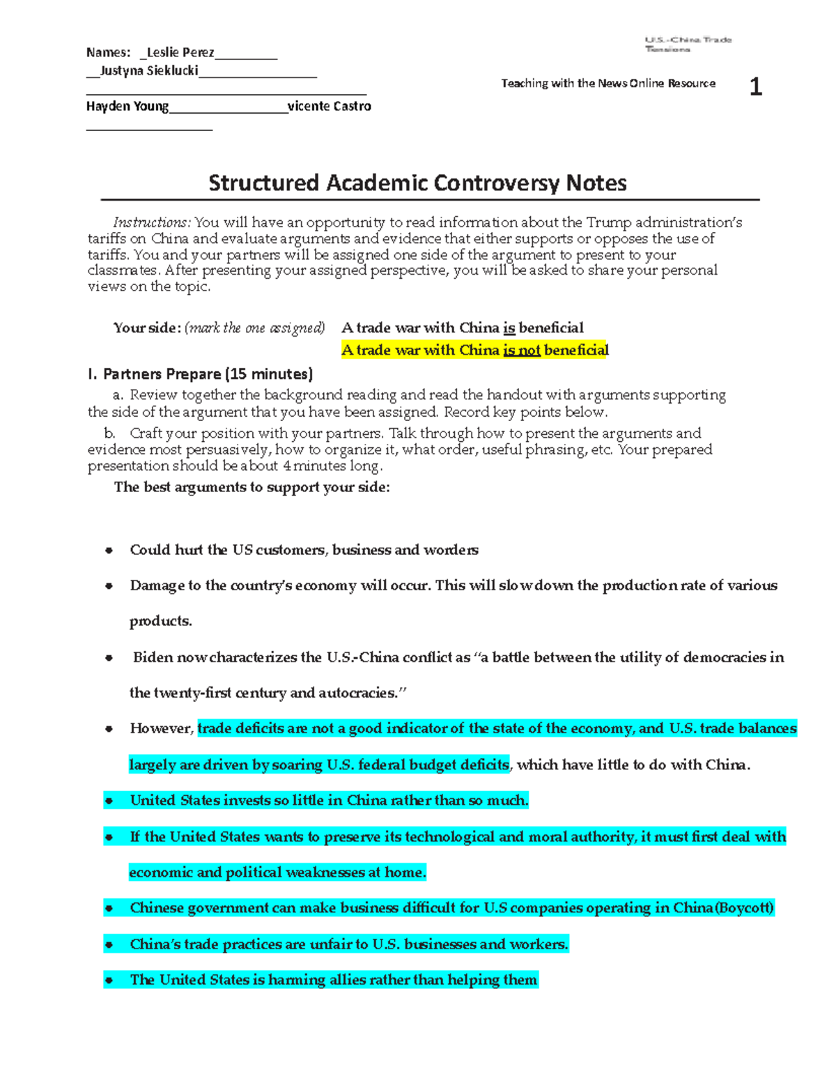 CON-Structured Academic Controversy Notes: Tariffs on China Debate ...