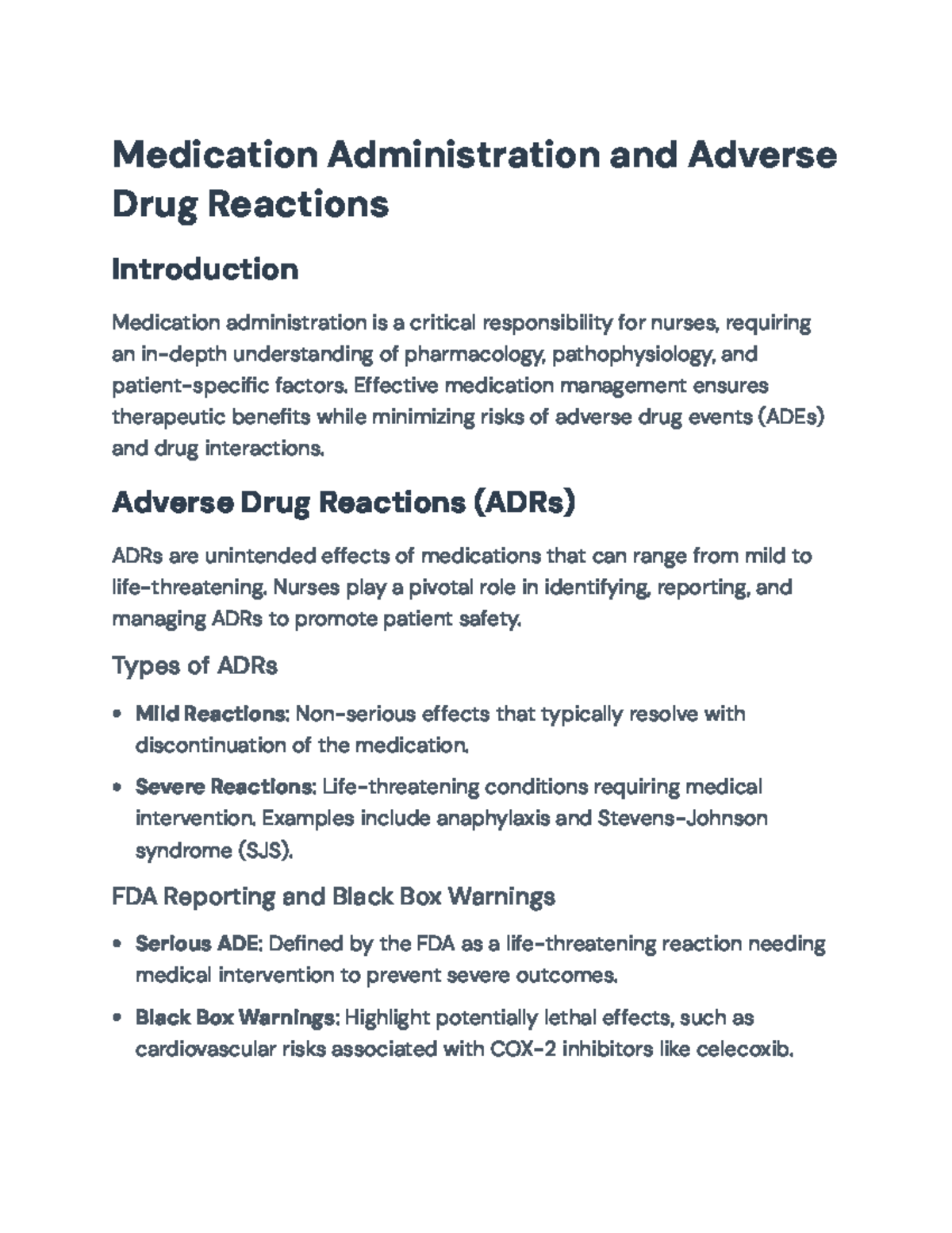 Medication Administration and Management of Adverse Drug Reactions ...