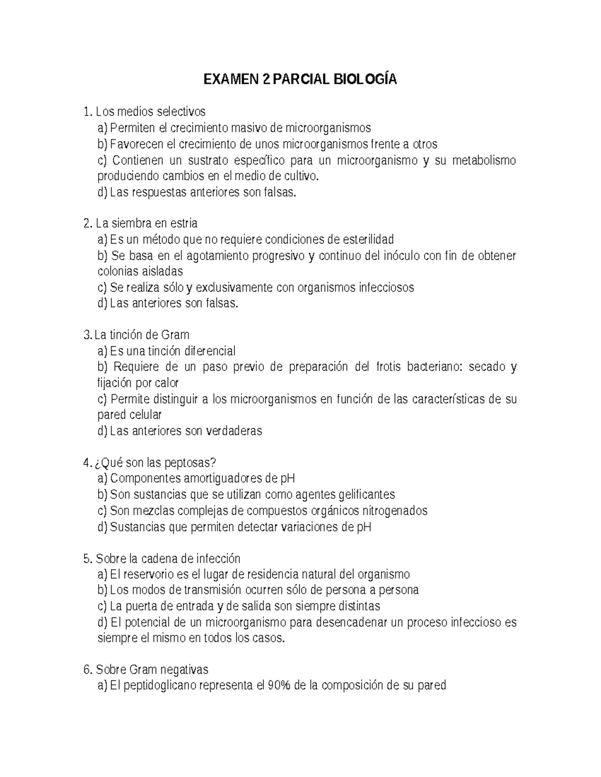 Examen 2 Parcial Biología 1: Microorganismos y Patologías - Studocu