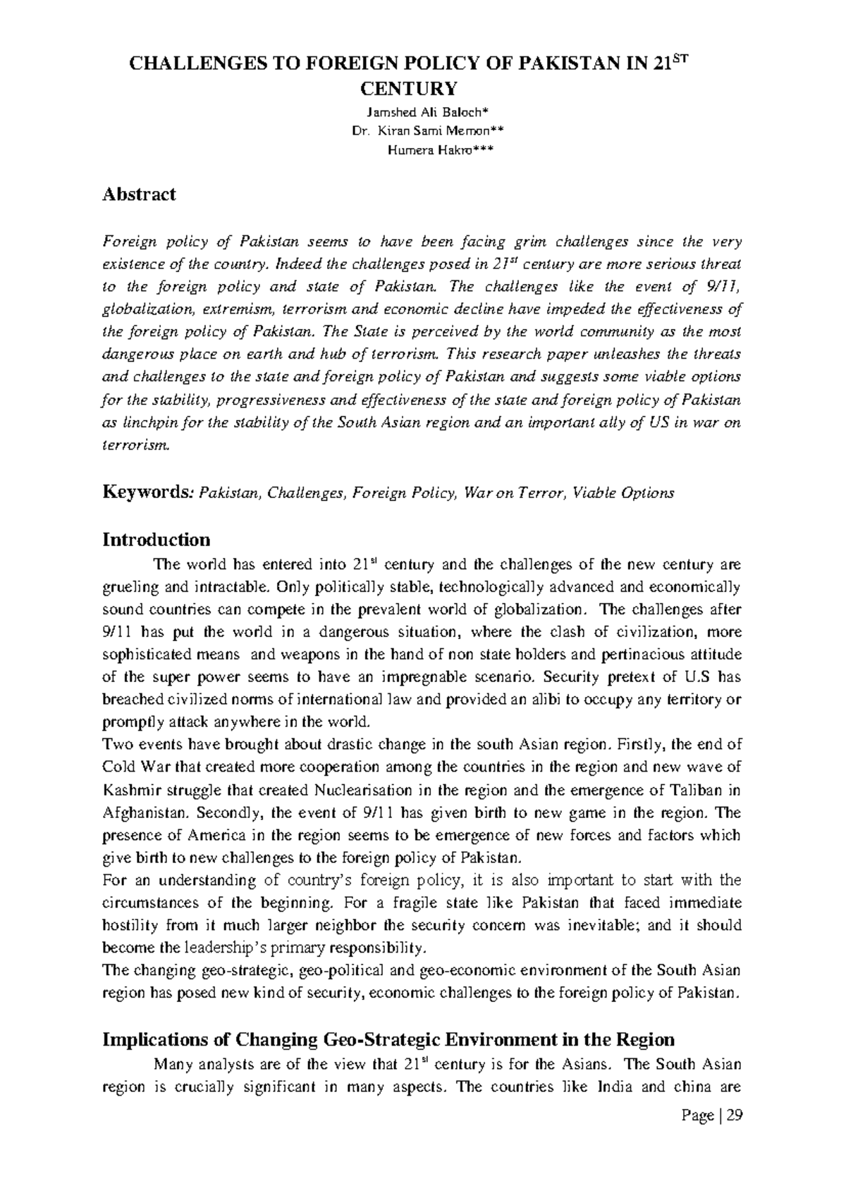 Challenges to Pakistan's Foreign Policy in the 21st Century - Studocu