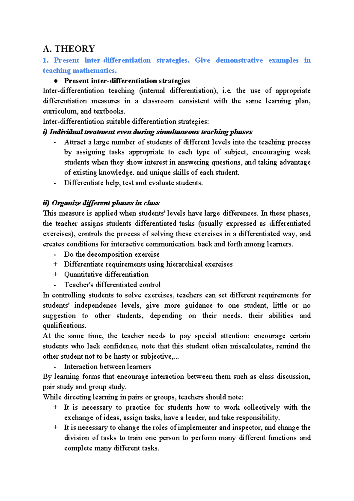 Differentiation Strategies in Mathematics Teaching (Course Code: PP3 ...