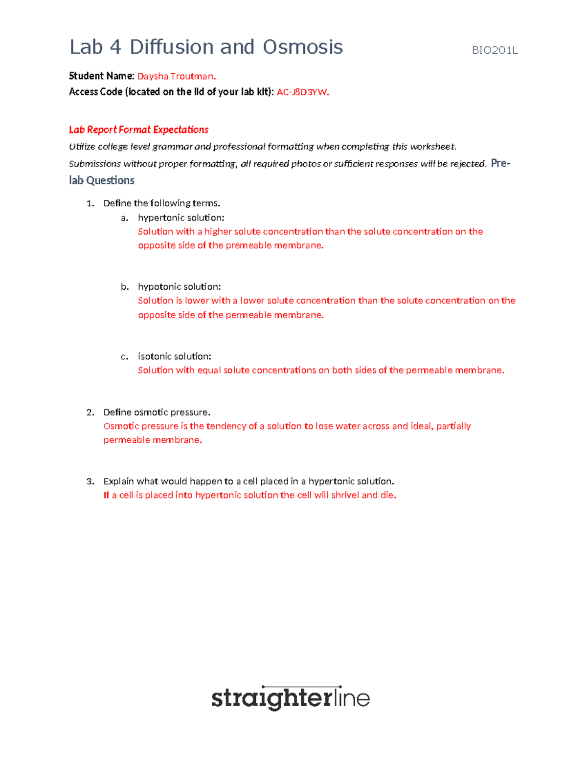 BIO201 Lab 4 - Experimentation in Diffusion and Osmosis Techniques ...