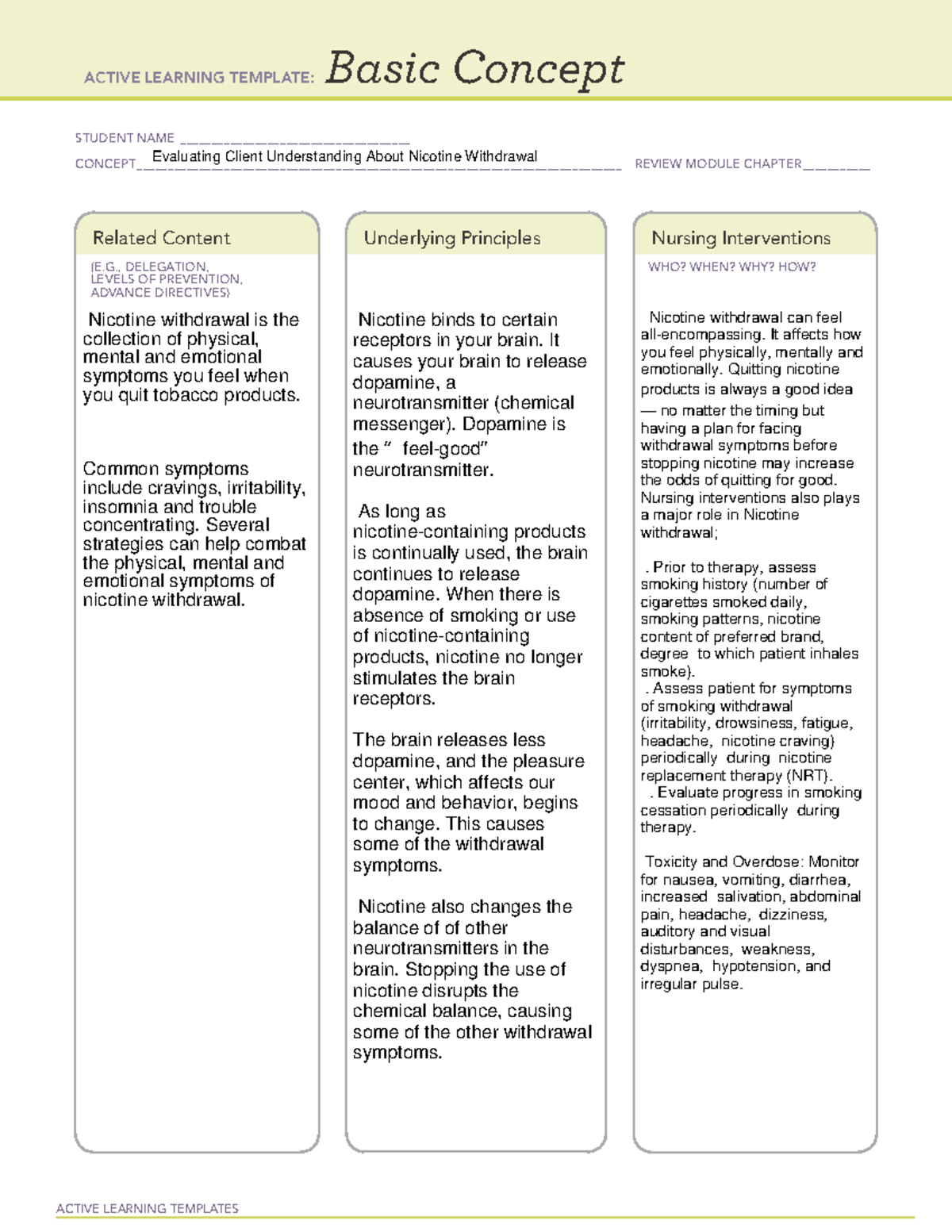 Evaluating Client Understanding of Nicotine Withdrawal: Active Learning Template - Studocu
