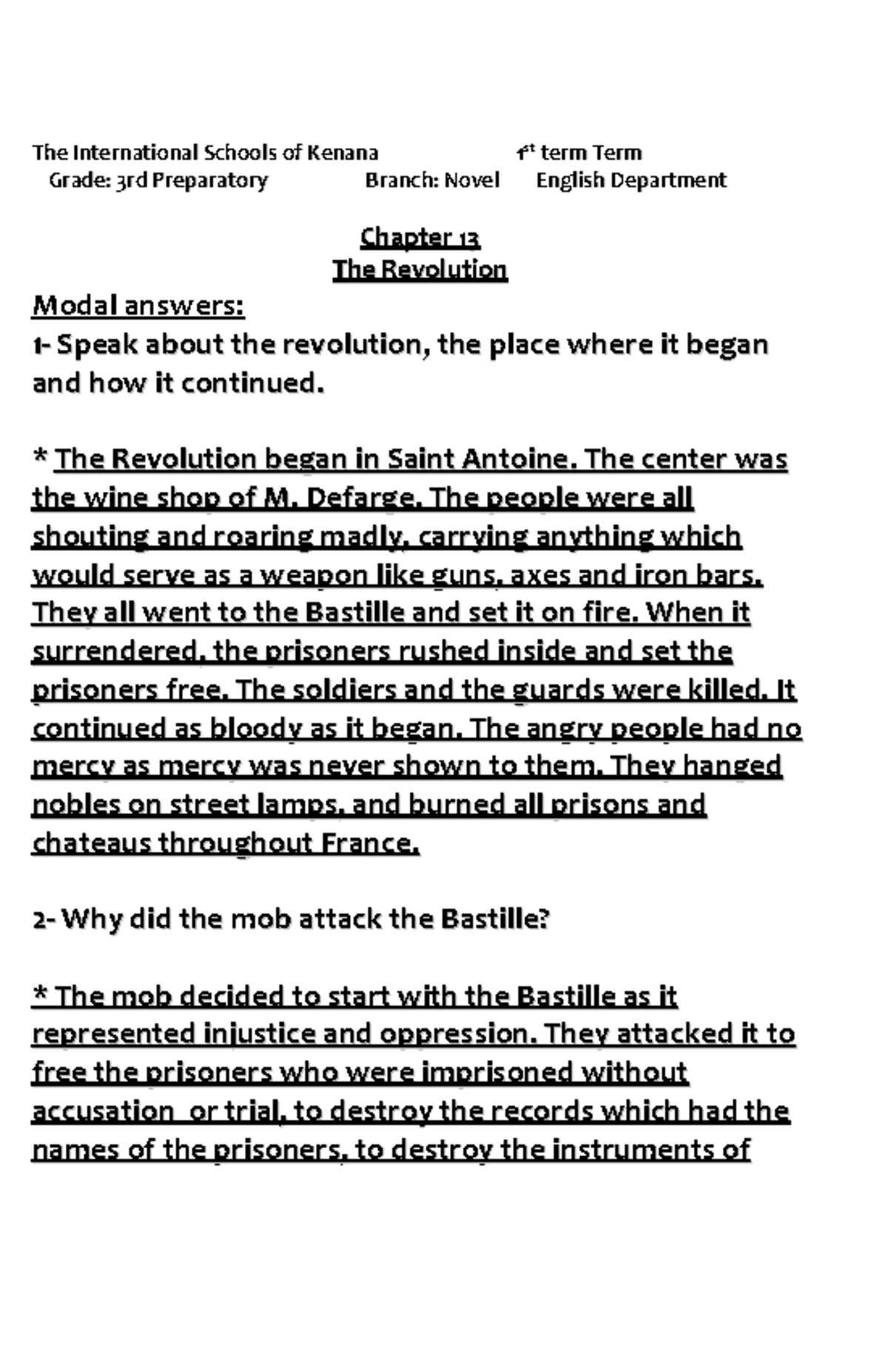 A Tale of Two Cities Chapter 13 Summary - 3rd Prep Term - Studocu